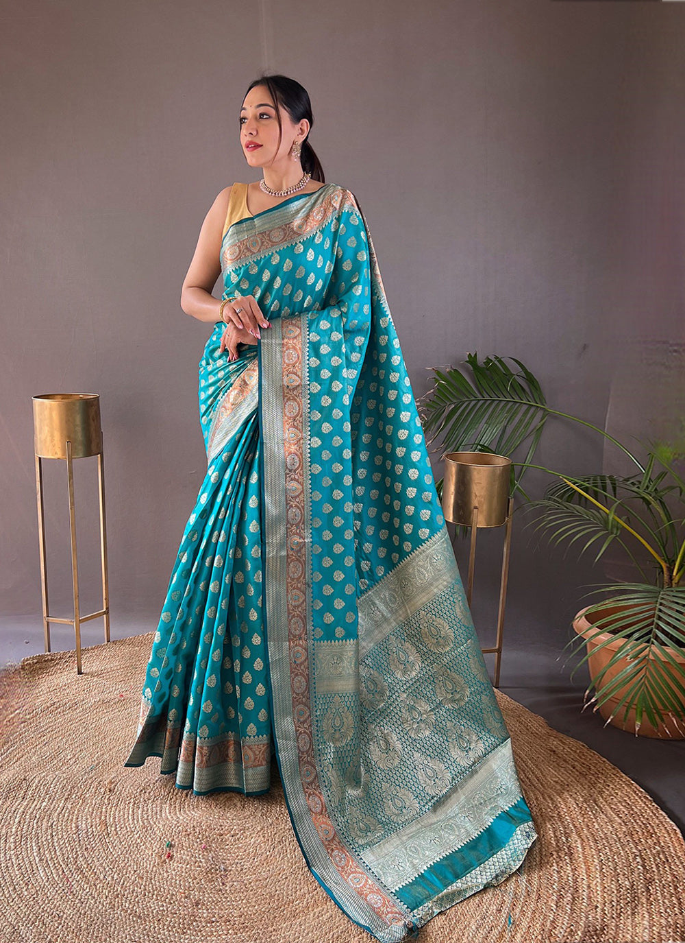 Weaving Soft Silk Sky Blue Reception Wear Saree – Siya Fashion